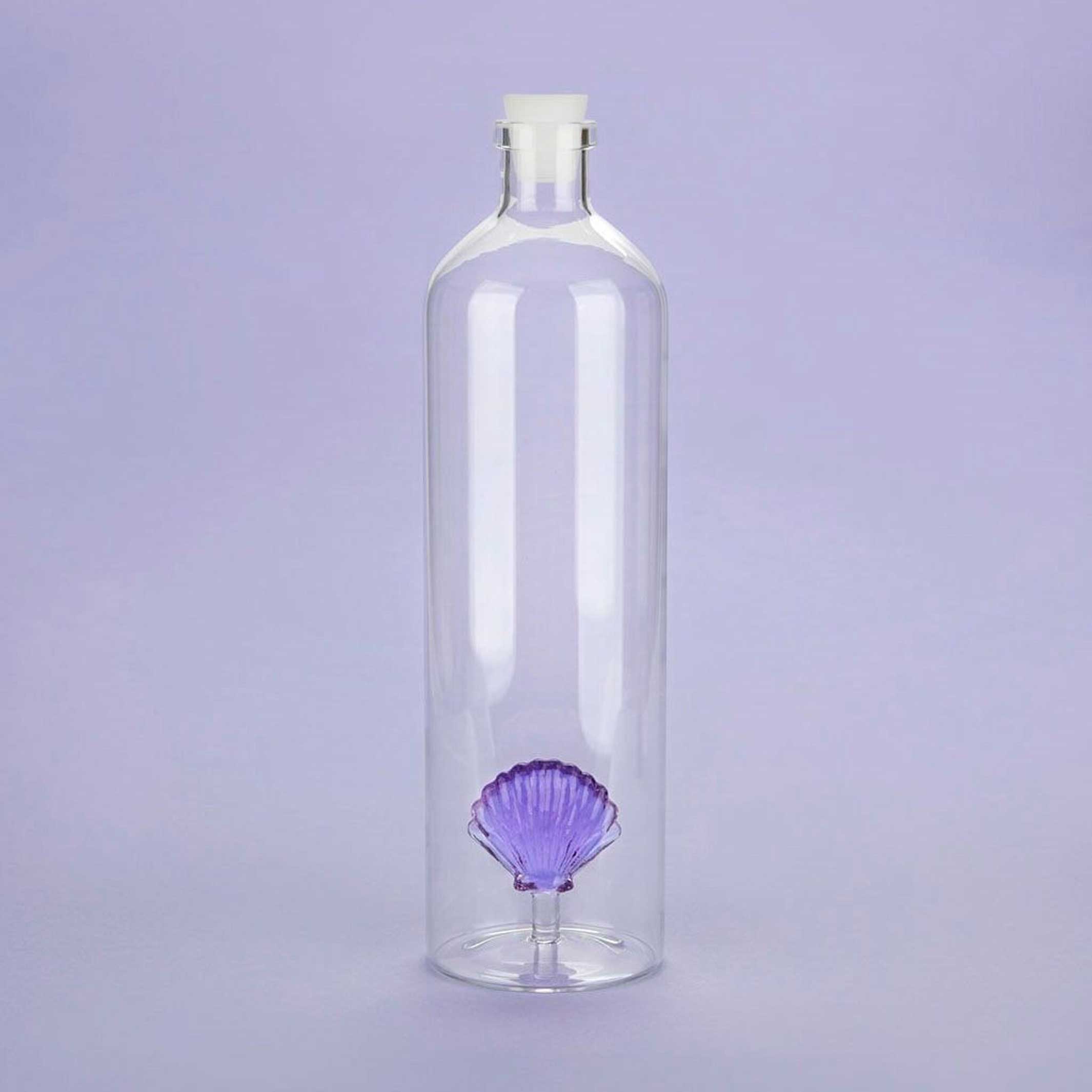 ATLANTIS - GLASS BOTTLE with lilac shell - 1.2 liter with silicone sto ...